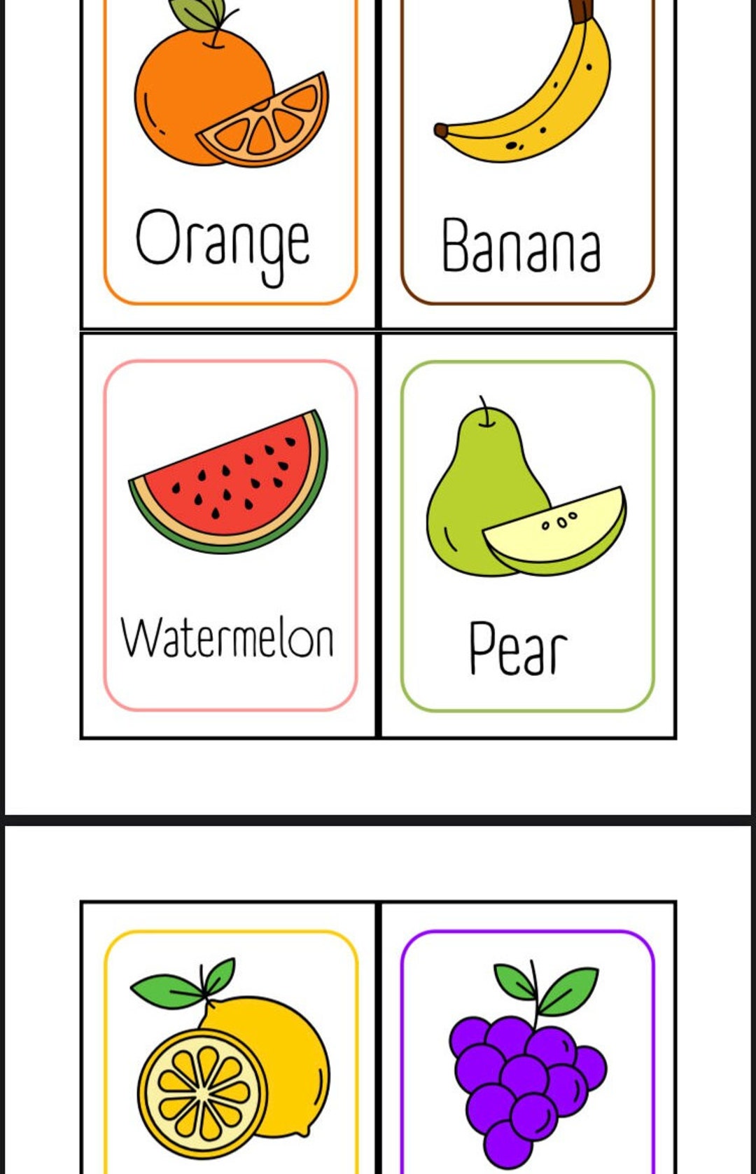 Interactive Matching Fruit Flashcards W/color! - Etsy