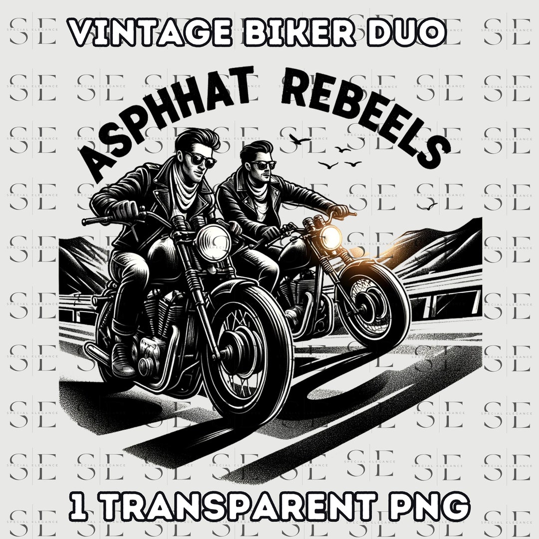 Vintage Biker Duo PNG, Classic Motorcycle Digital Art, Easy Rider ...