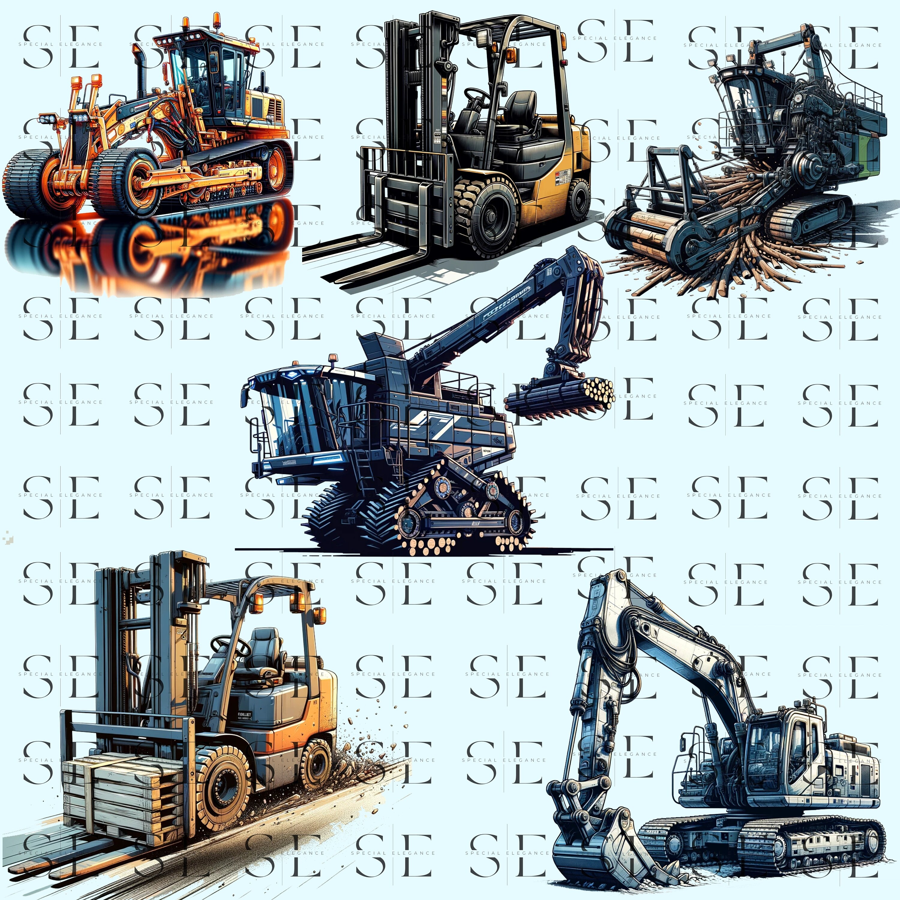 Realistic Construction Vehicles Clipart Excavator, Bulldozer, Cement ...