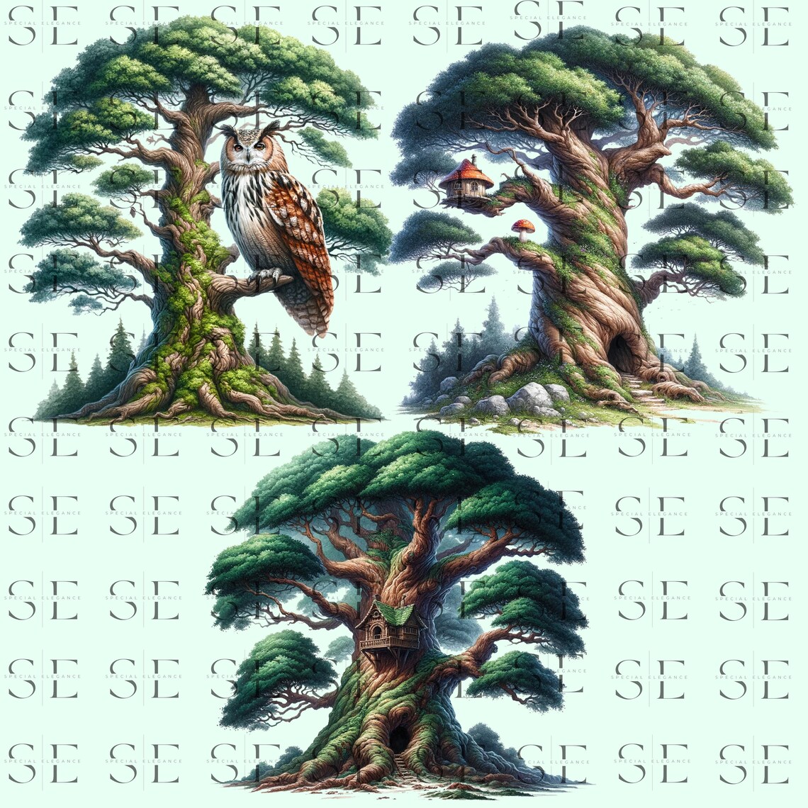 Enchanted Forest Trees, Clipart, PNG Instant Download, Printable ...