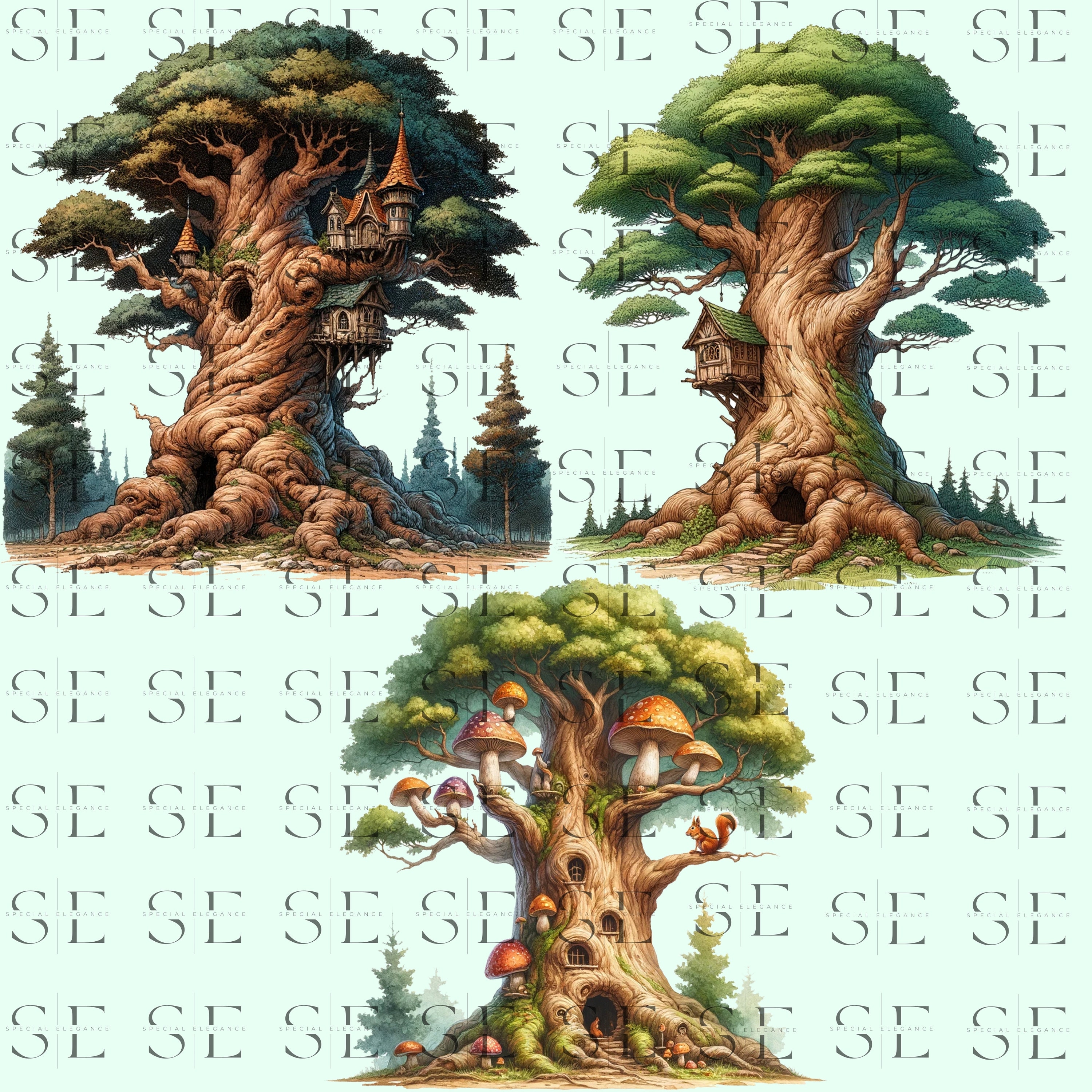 Enchanted Forest Trees, Clipart, PNG Instant Download, Printable ...