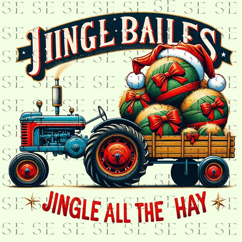 Christmas Tractor & Hay PNG, Jingle Bales Art, Instant Download ...