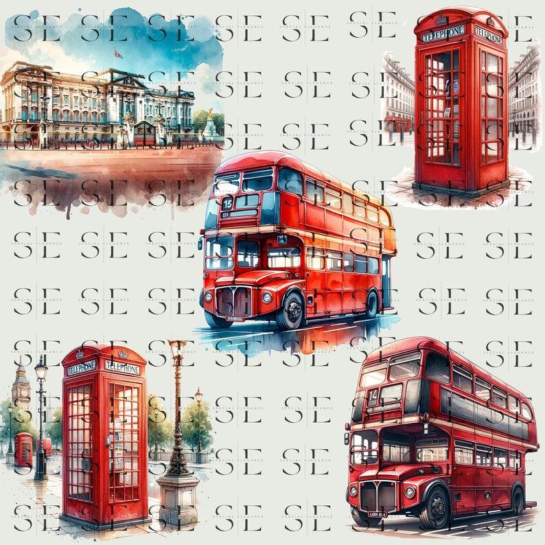 London With Watercolor Shades Clipart Bundle Stylish Design, London ...