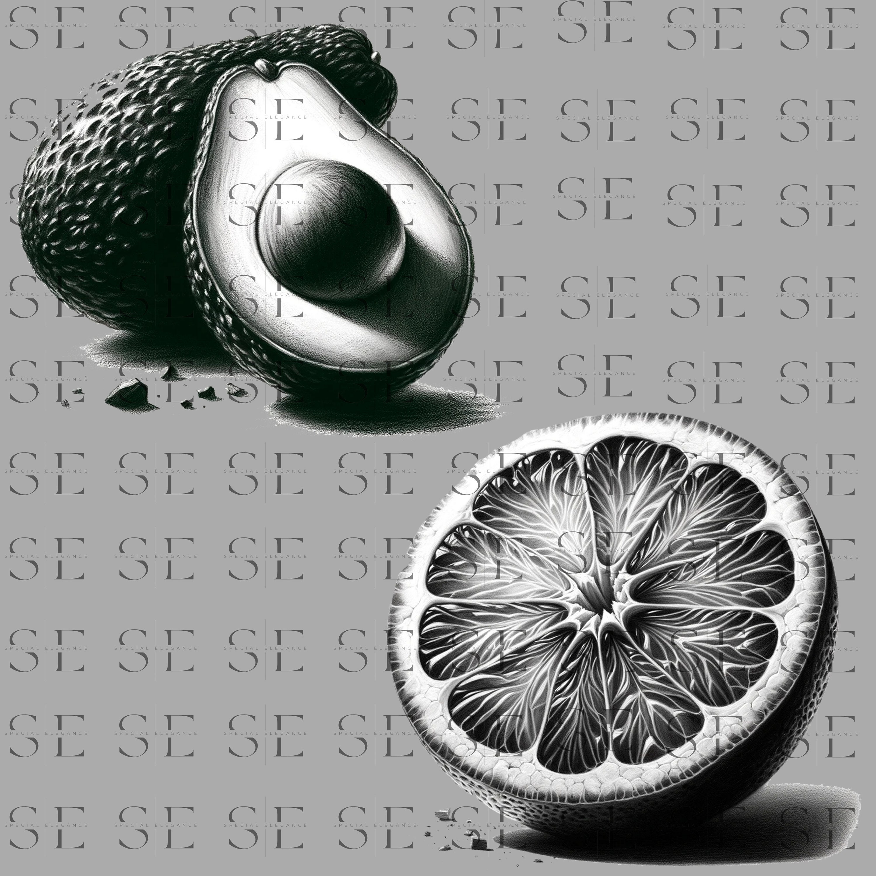 Charcoal Fruit Bundle PNG, Realistic Sketch Art, Instant Download ...