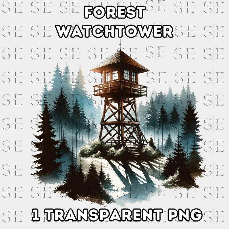 Forest Watchtower PNG, Watercolor Lookout Art, Instant Download ...