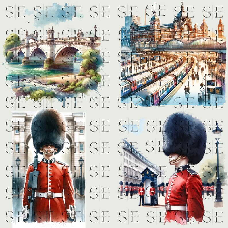 London With Watercolor Shades Clipart Bundle Stylish Design, London ...