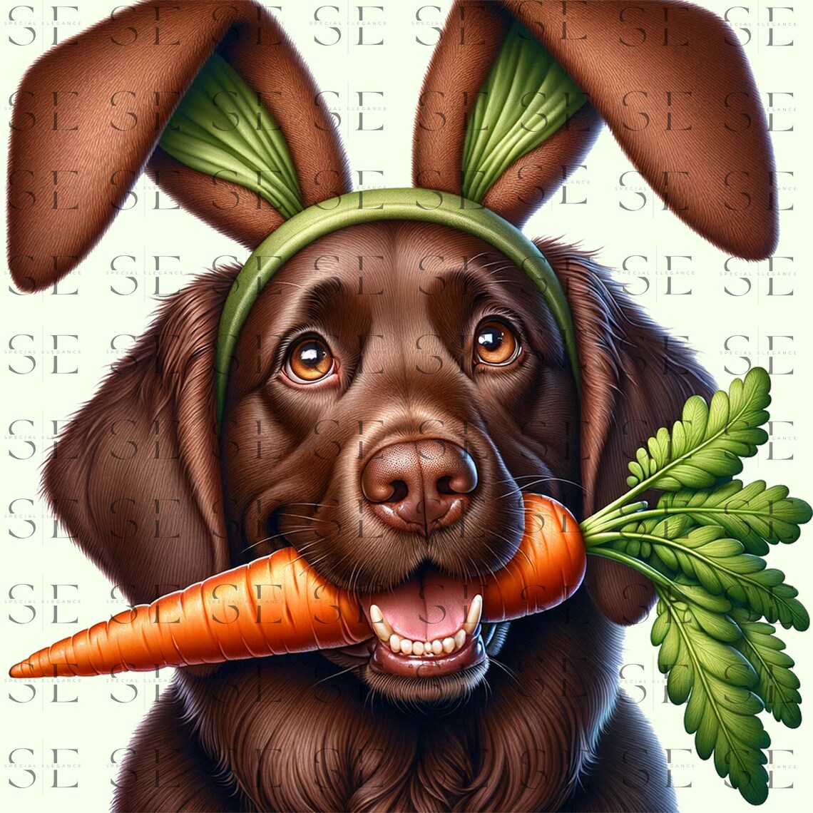 Chocolate Lab Bunny Ears Dog PNG, Cute Dog With Carrot, Instant ...