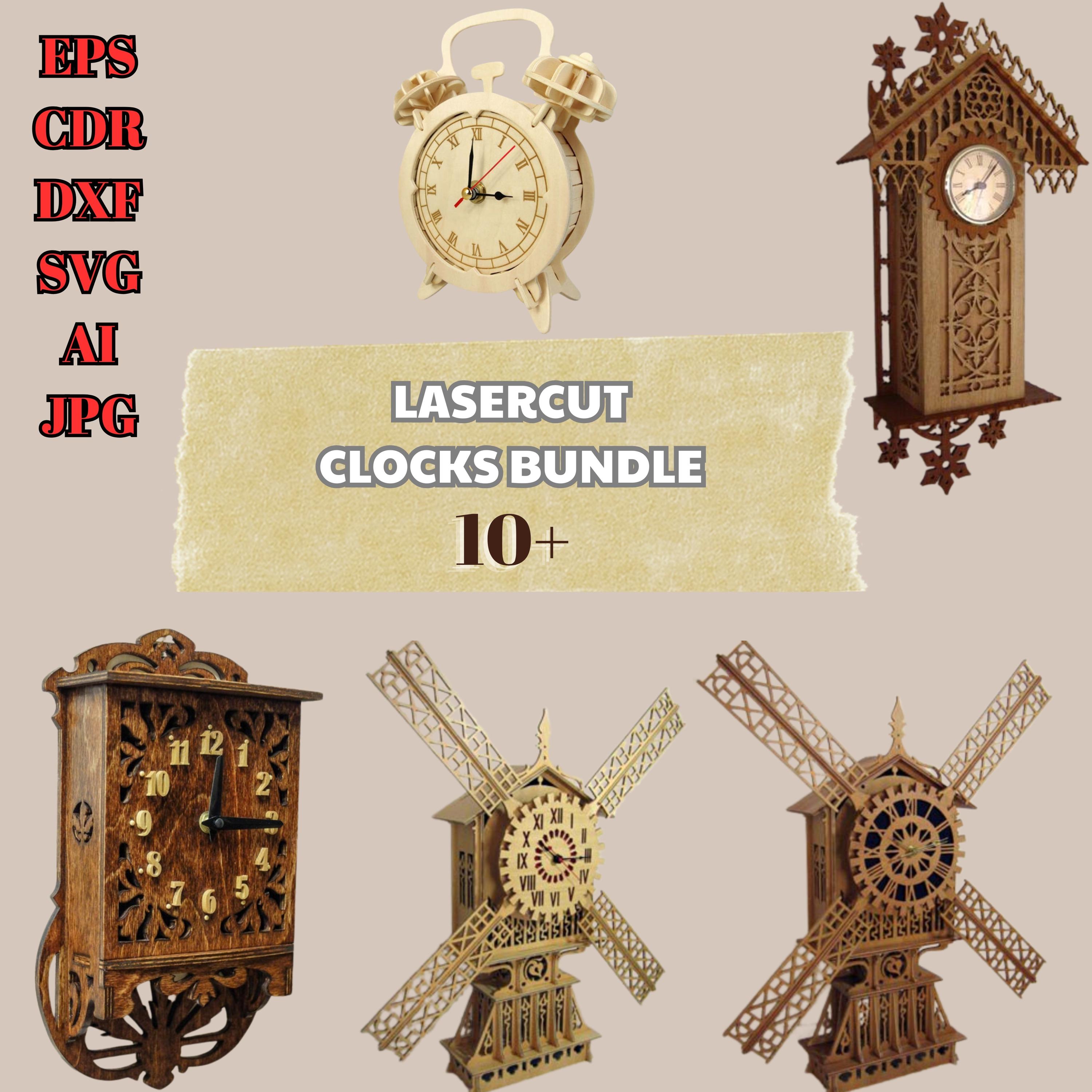 Clocks 10+ Laser Cut Bundle | CNC Design Files, Svg, Cdr, Dxf, Jpg, Eps ...