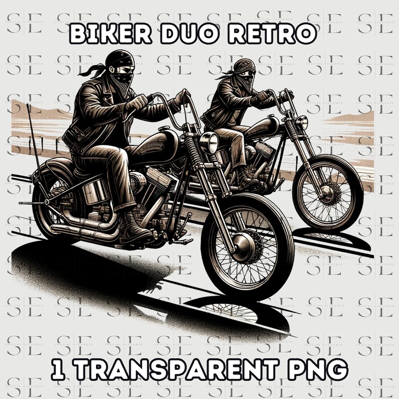Chopper Duo Desert Ride PNG, Vintage Biker Digital Art, Instant ...
