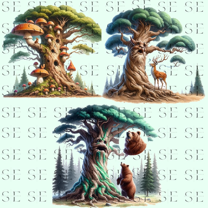 Enchanted Forest Trees, Clipart, PNG Instant Download, Printable ...