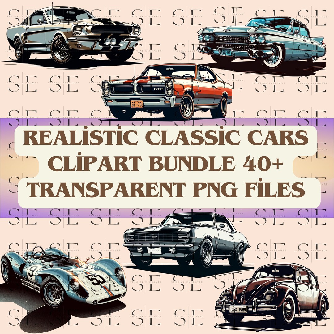 Realistic Classic Cars Clipart Bundle Stylish Design, Special, Various ...