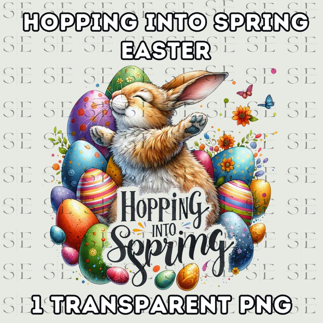 Spring Bunny With Eggs PNG, Colorful Easter Art, Instant Download ...