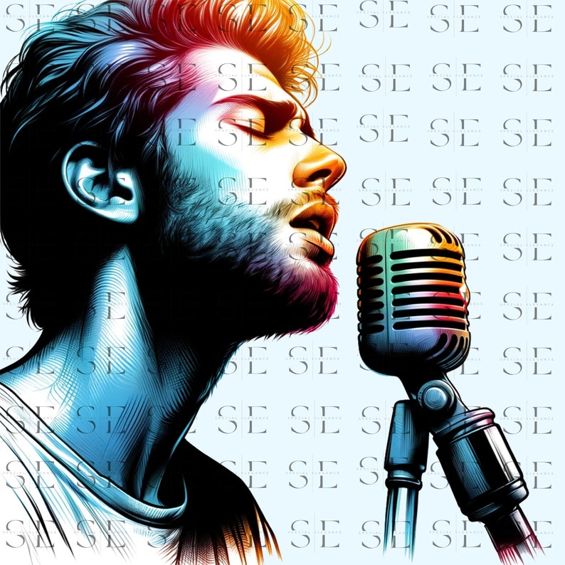 Vivid Rock Singer Art PNG, Instant Download, Colorful Musician ...