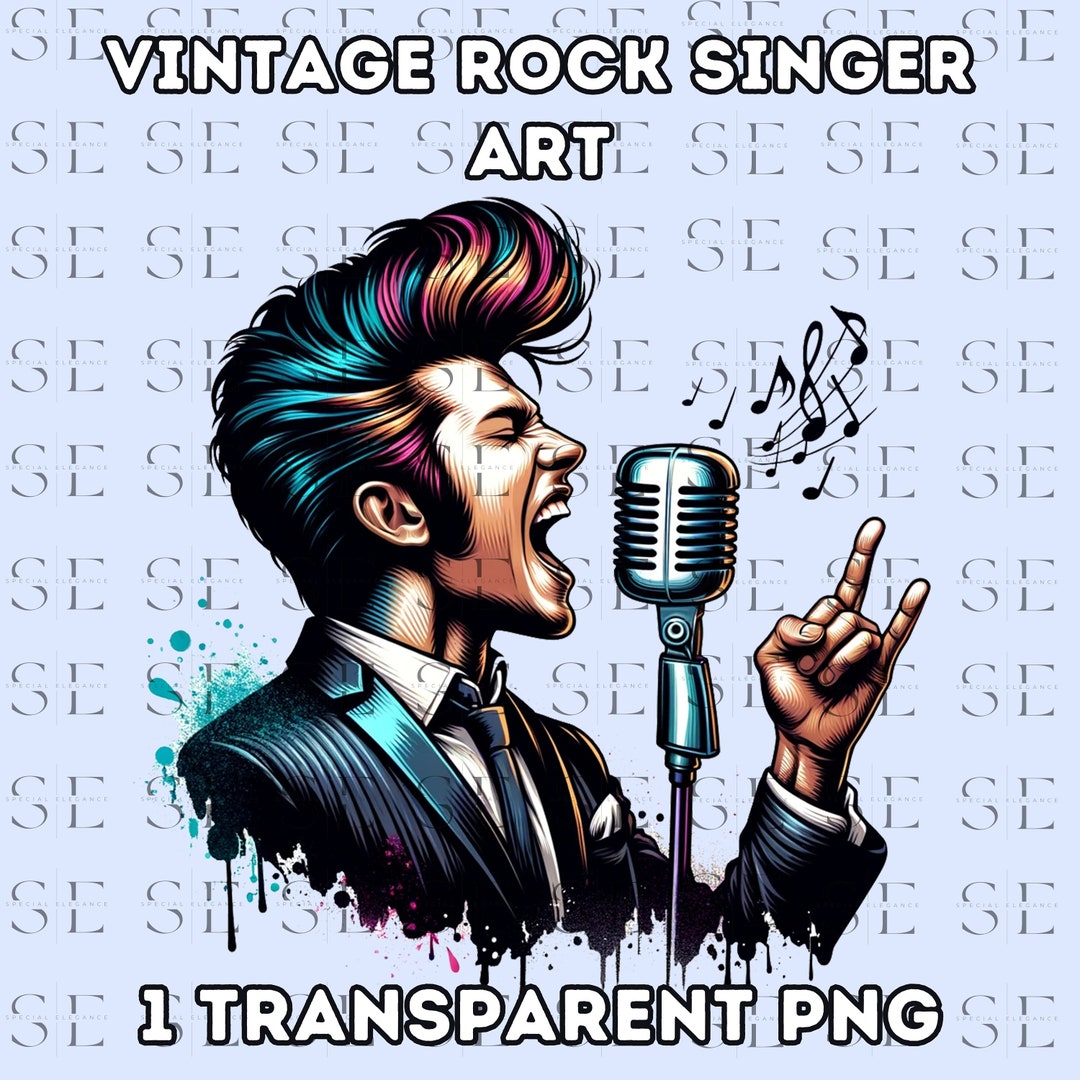 Vintage Rock Singer Art, Colorful Pompadour PNG, Instant Download ...