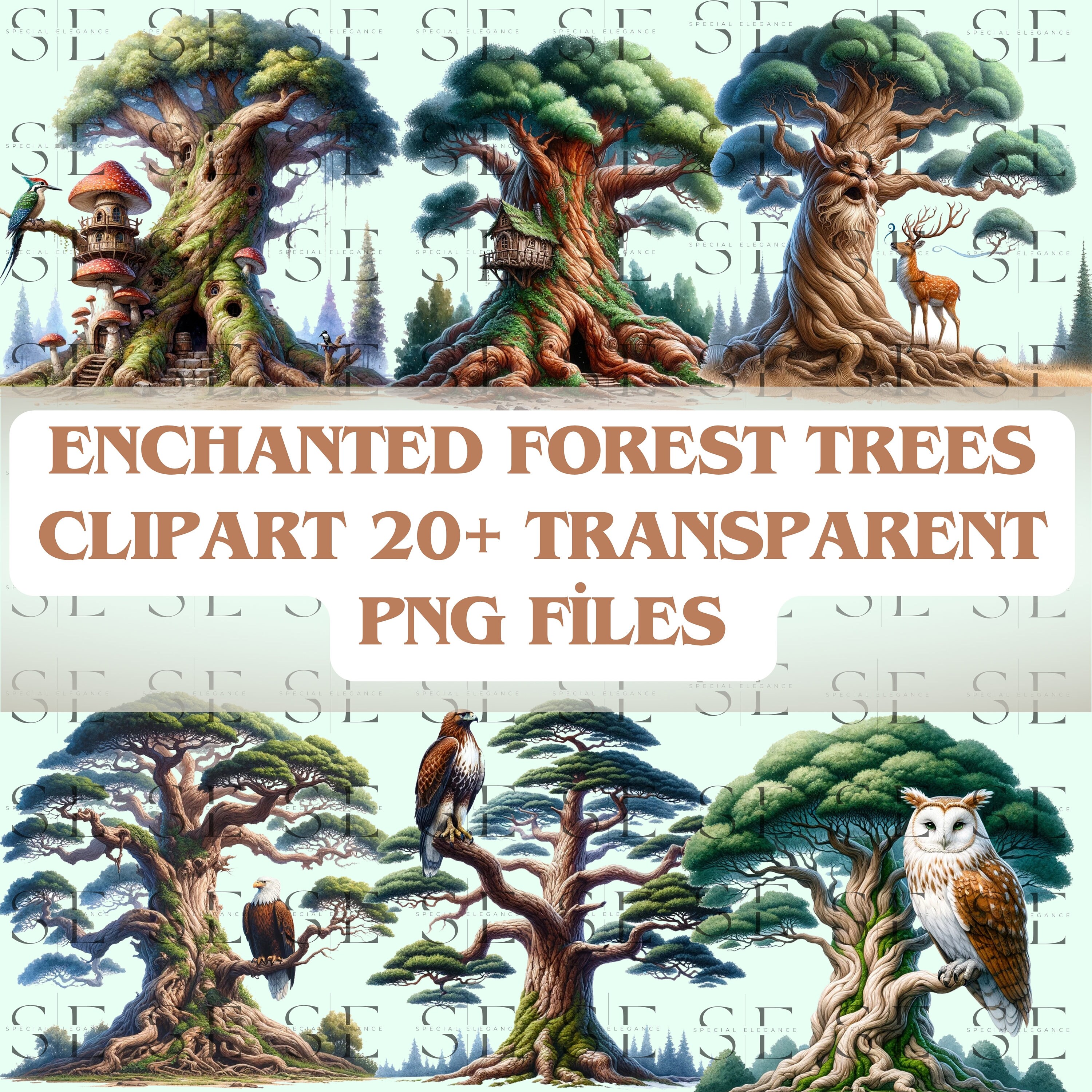 Enchanted Forest Trees, Clipart, PNG Instant Download, Printable ...