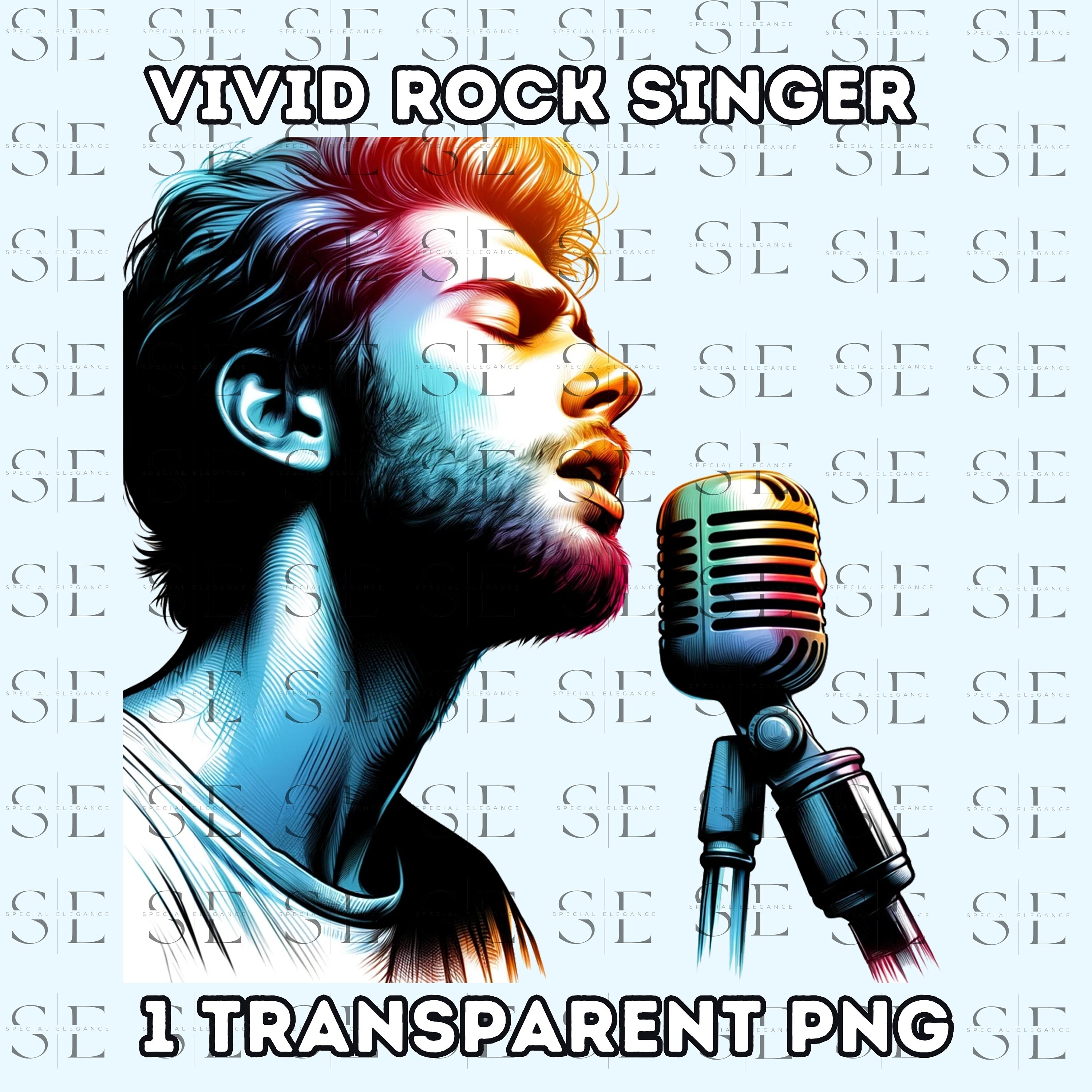 Vivid Rock Singer Art PNG, Instant Download, Colorful Musician Illustration, Passionate Vocal ...