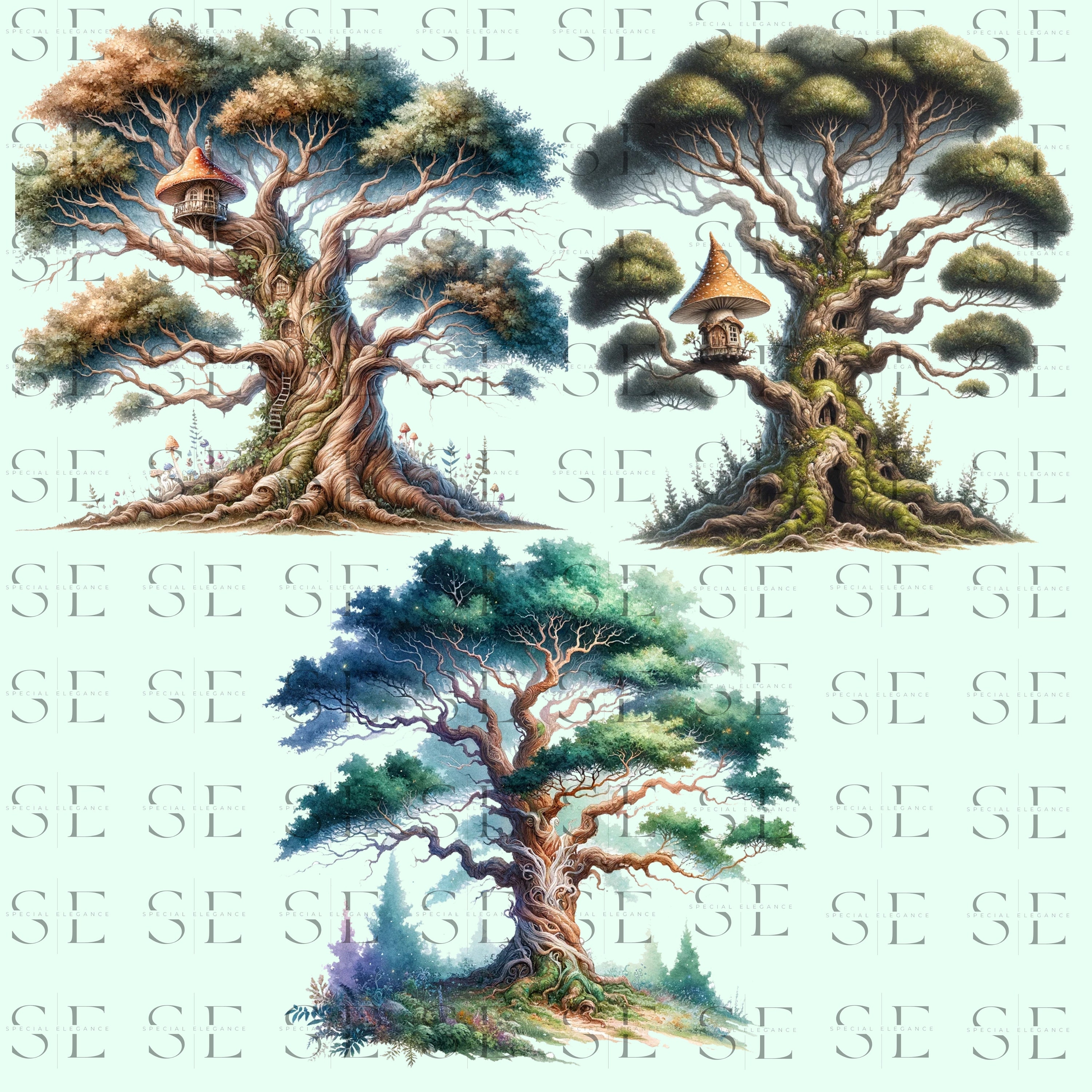 Enchanted Forest Trees, Clipart, PNG Instant Download, Printable ...