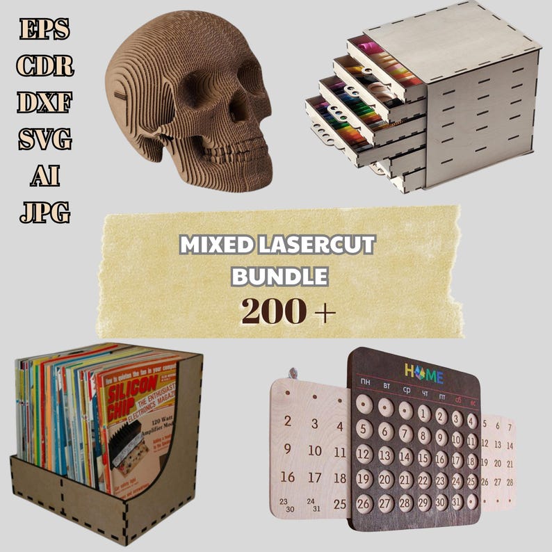 Mixed 200+ Laser Cut Bundle | CNC Design Files, Svg, Cdr, Dxf, Jpg, Eps ...
