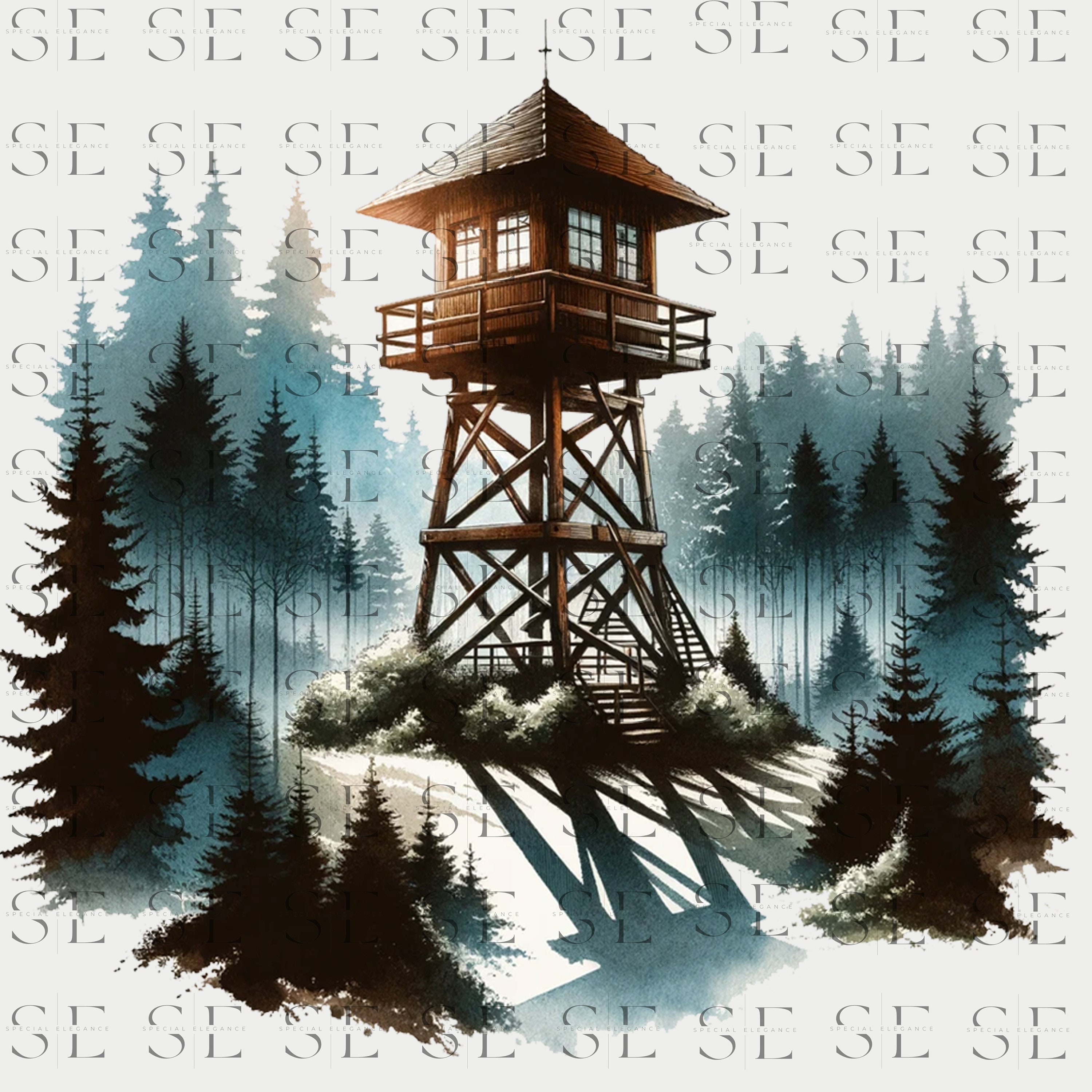 Forest Watchtower PNG, Watercolor Lookout Art, Instant Download ...