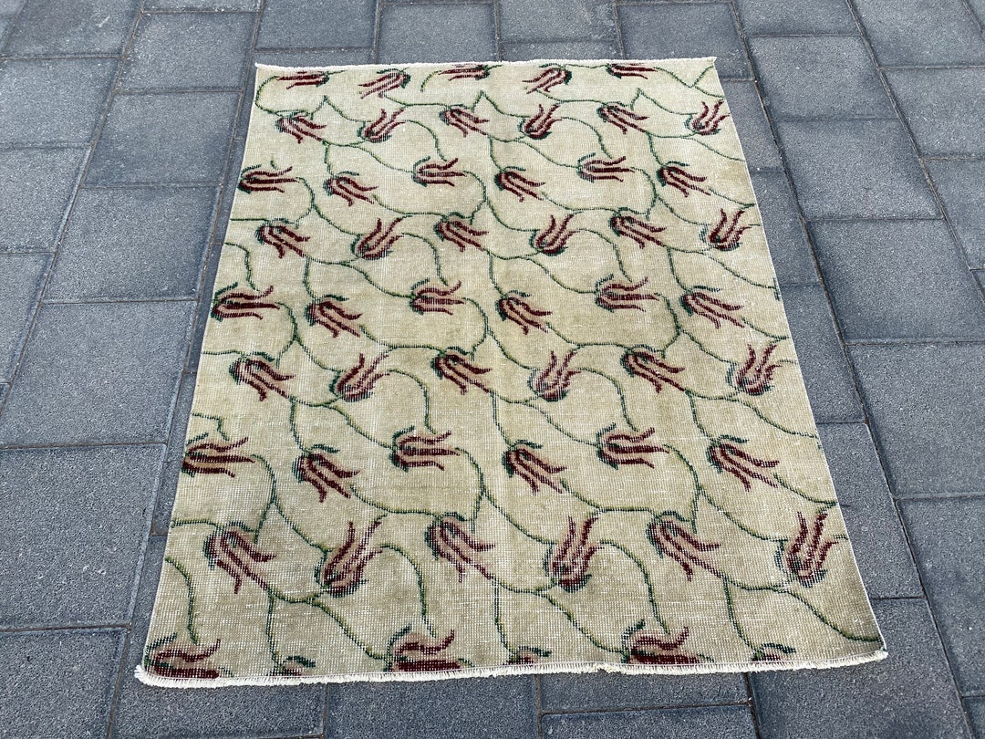 3.6 X 4.5 Ft, Square Rug, Vintage Rug, Area Rug, Turkish Rug, Natural ...