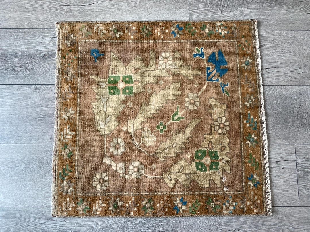 2.1x2.2 Ft, Small Square Rug, Vintage Turkish Rug, Brown Rug, Neutral ...