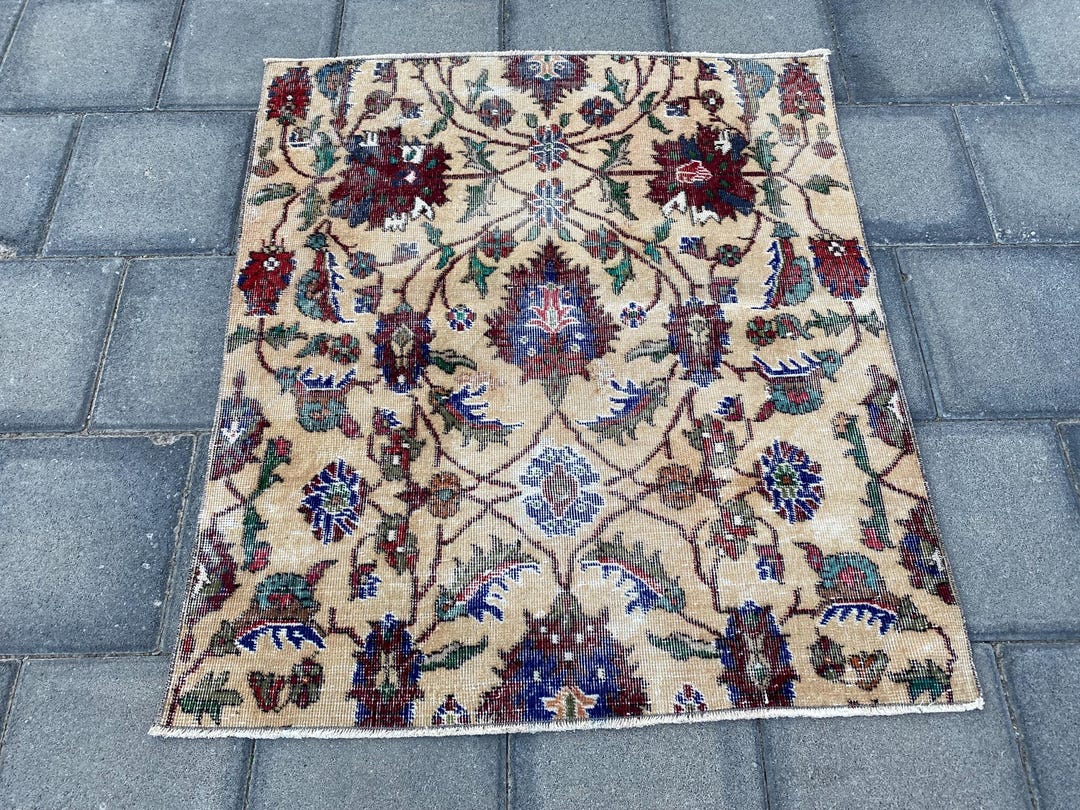 3.2 X 3.6 Ft, Brown Square Rug, Small Rug, Vintage Turkish Rug, Doormat ...