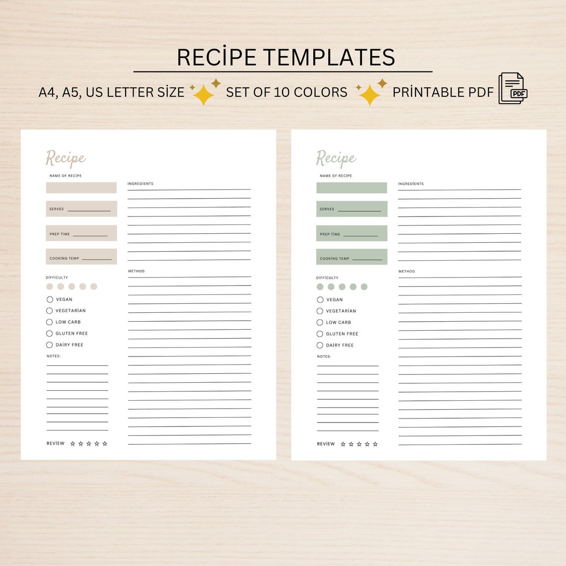 Recipe Template Printable Blank Recipe Page Cookbook - Etsy