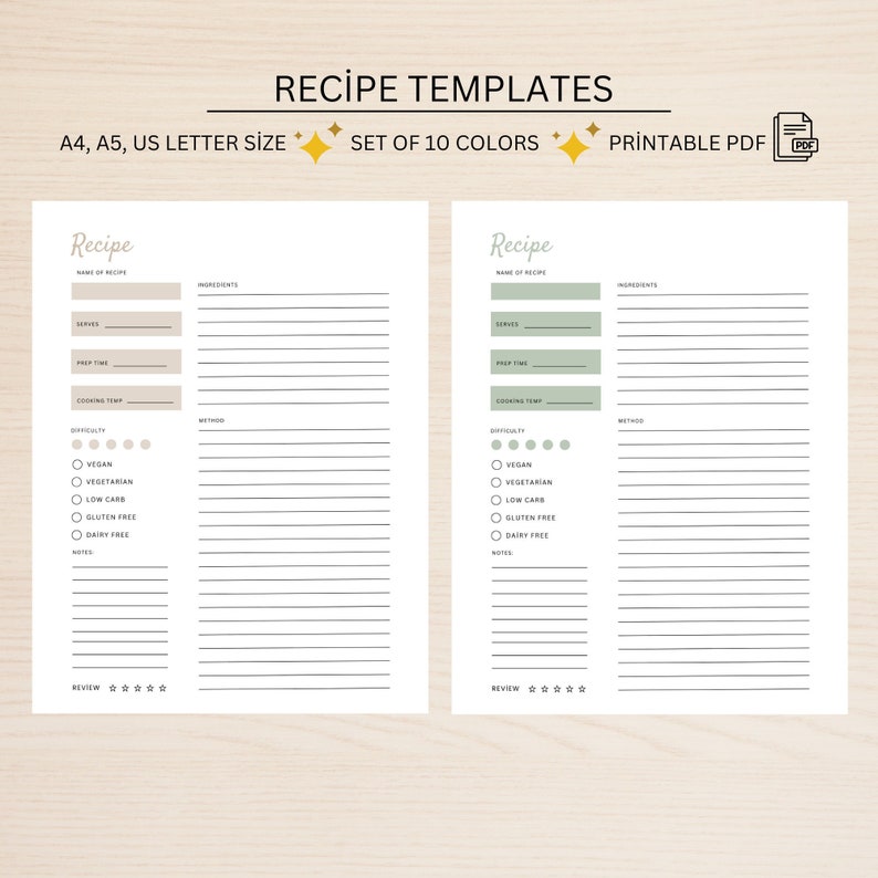 Recipe Template Printable Blank Recipe Page Cookbook - Etsy