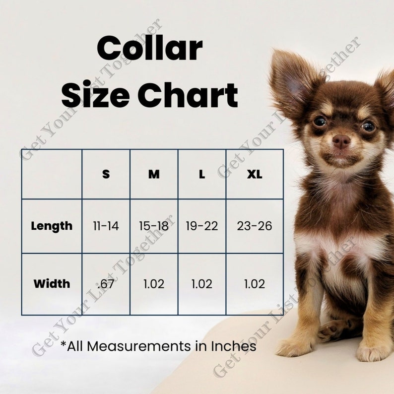 Dog Collar Size Chart, Generic Collar C4, Measurements in Inches, JPEG ...