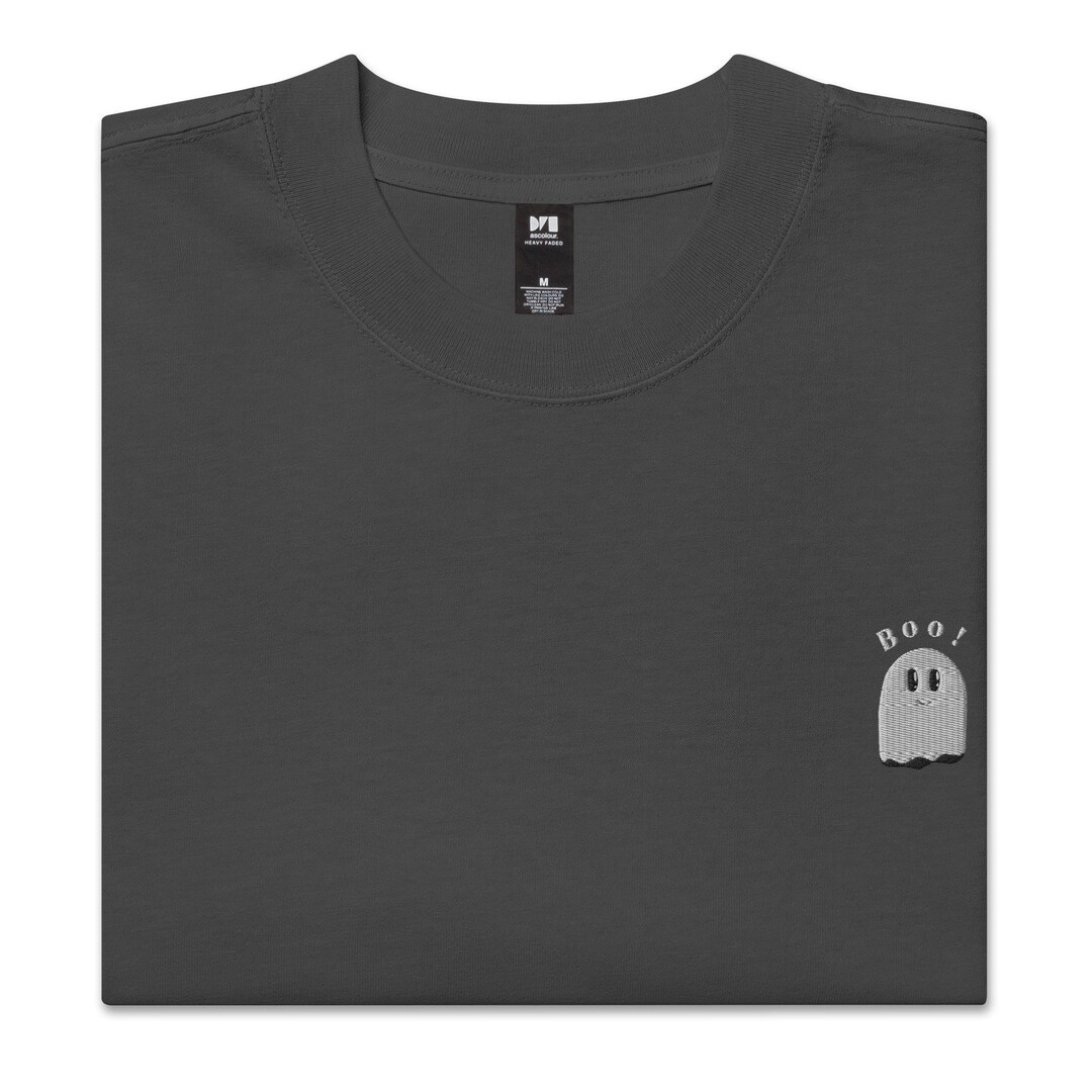 Oversized Faded 'boo' Embroidered Halloween T-shirt Spooky Ghost Design ...