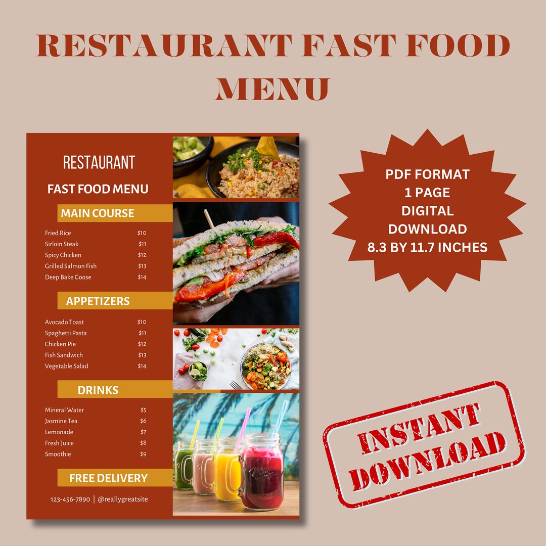 Trendy Restaurant, Editable Food Menu, Restaurant Menu Edit, Menu ...