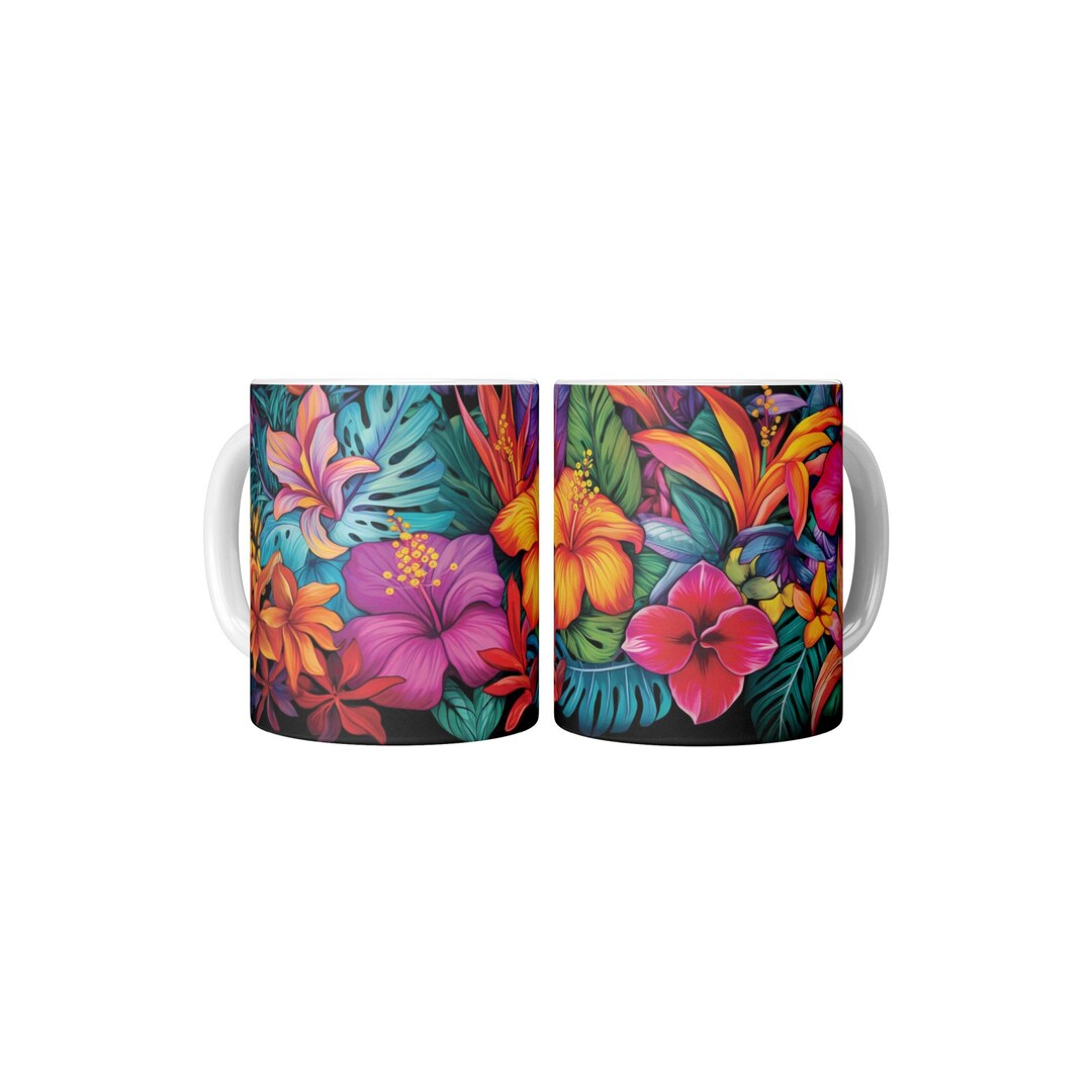 Bright Floral Mug, 11oz Colorful Wrap-around Flower Coffee Cup, Nature ...