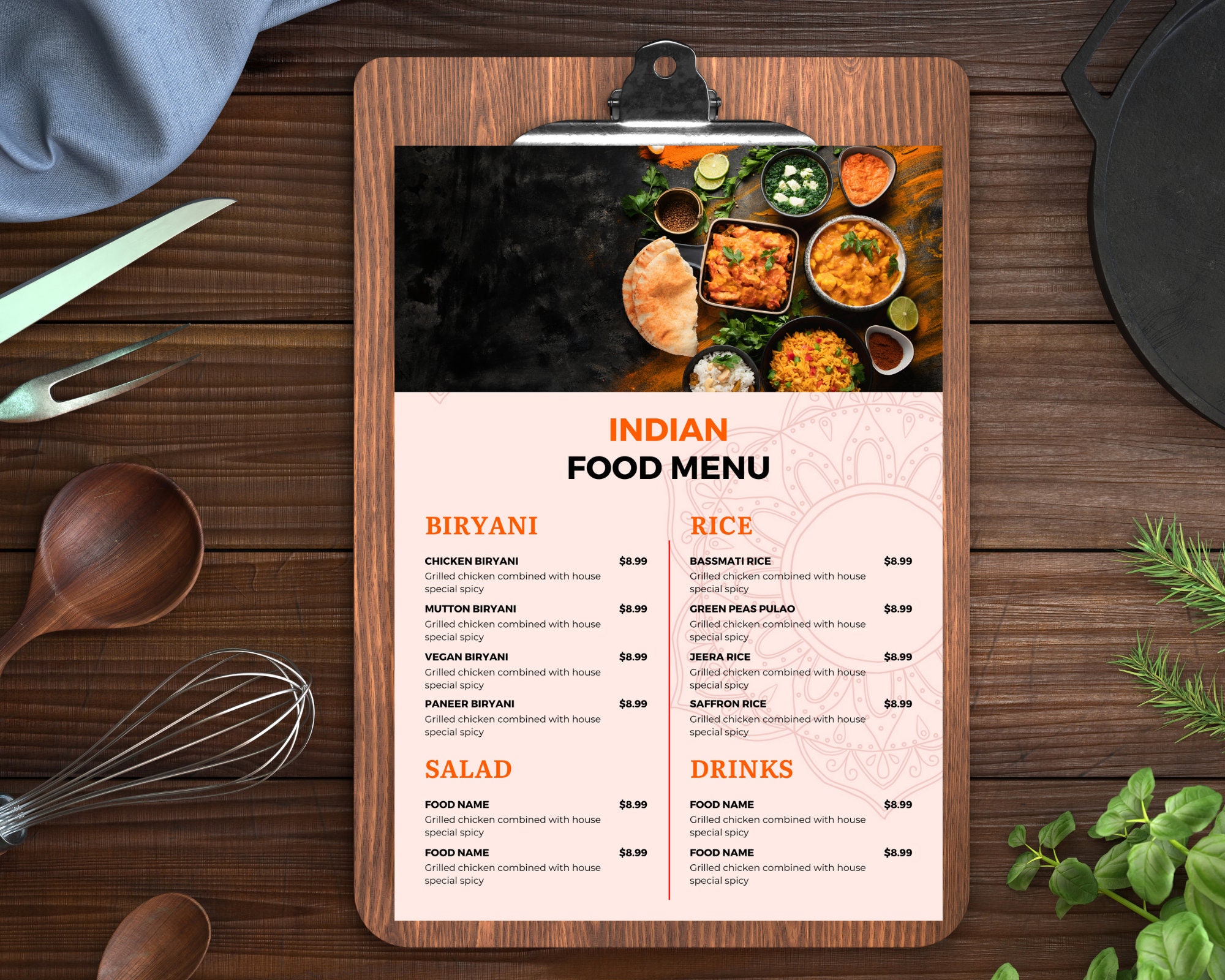 Indian Restaurant Menu Card Samples