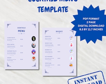 Digital Cocktail Menu Editable on Canva Printable - Etsy