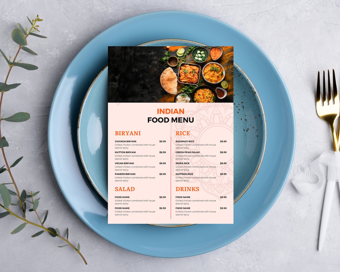 Editable Restaurant Menu Template. Customize This Indian Restaurant ...