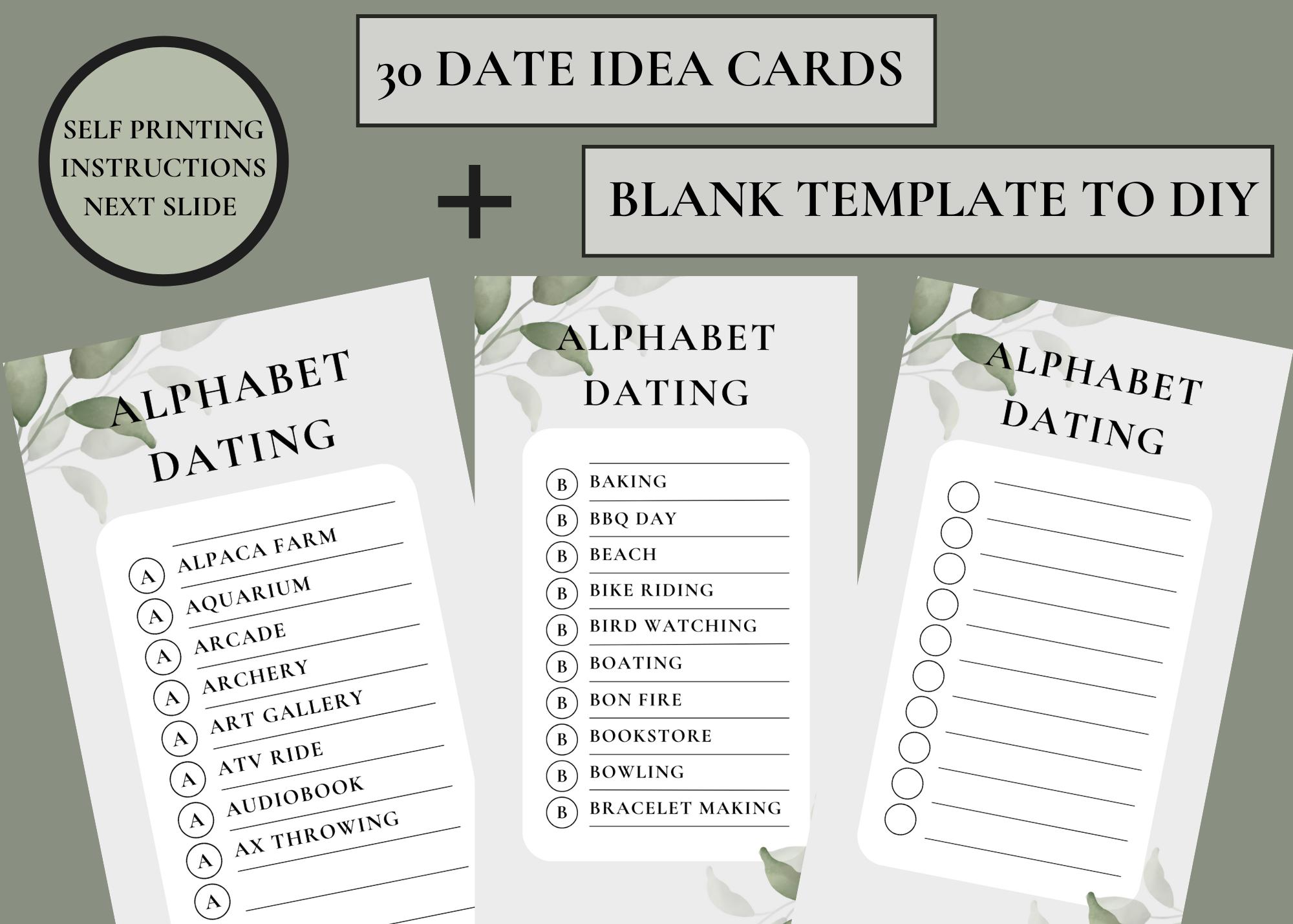 A-Z Alphabet Date Idea Printable Cards | Alphabet Date Ideas for ...