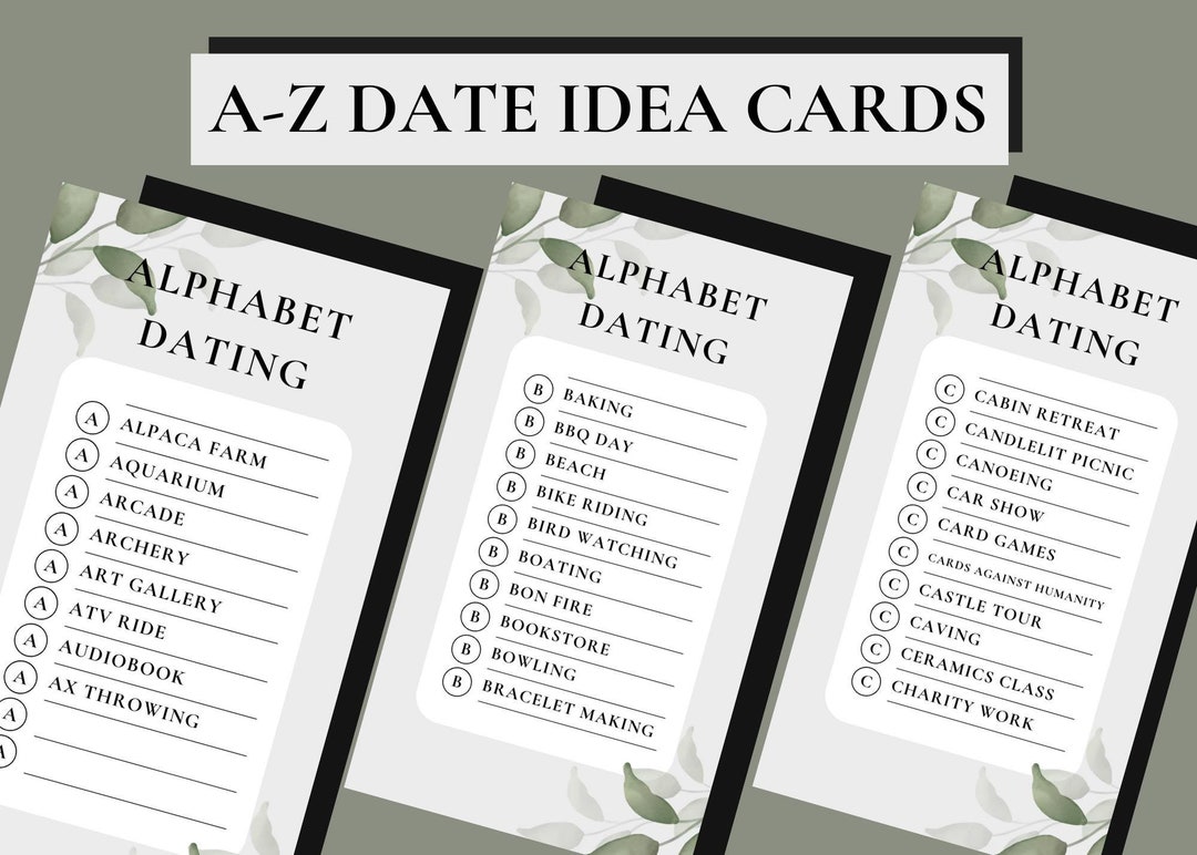 A-Z Alphabet Date Idea Printable Cards | Alphabet Date Ideas for ...