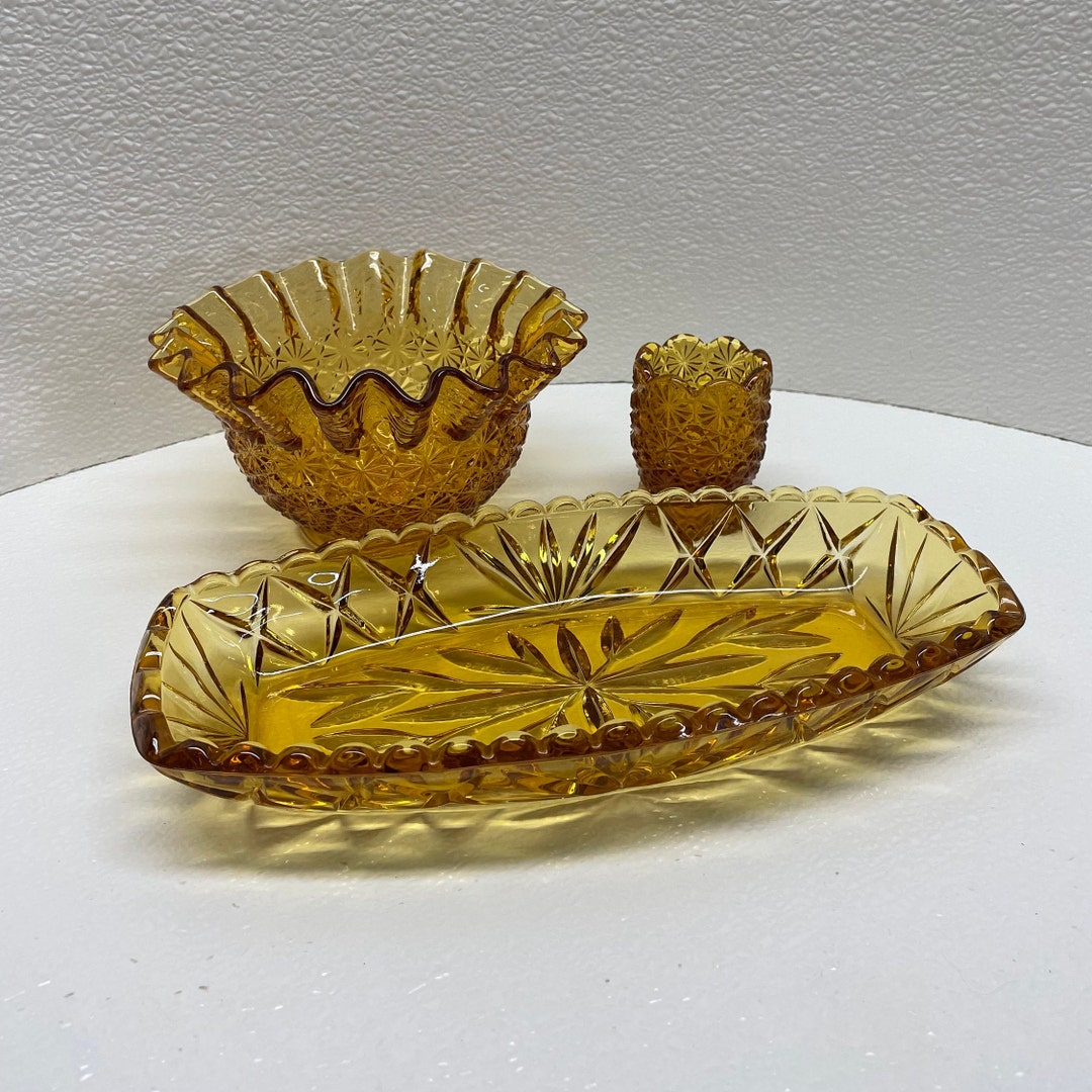 Vintage Amber Glass 3 Piece Set - Etsy