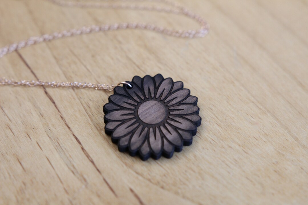 Sunflower Necklace in Rosewood and Sterling Silver - Etsy