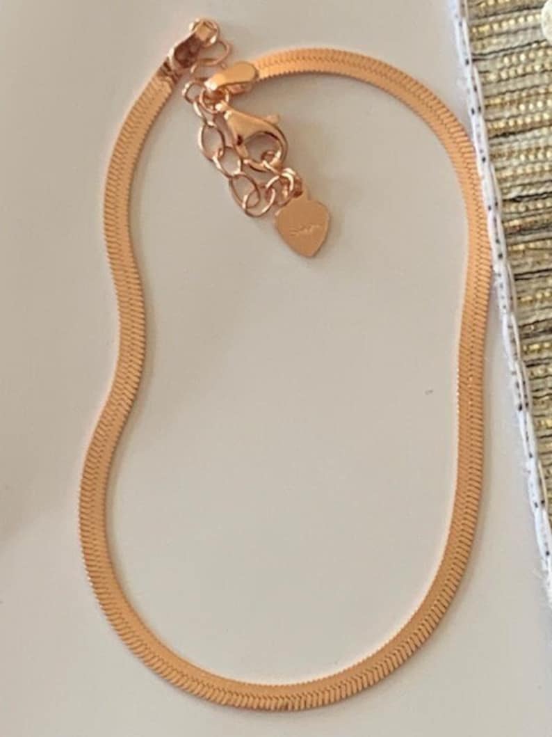 HH Snake Chain Adjustable Herringbone Minimalist Bracelet- Rose Gold ...