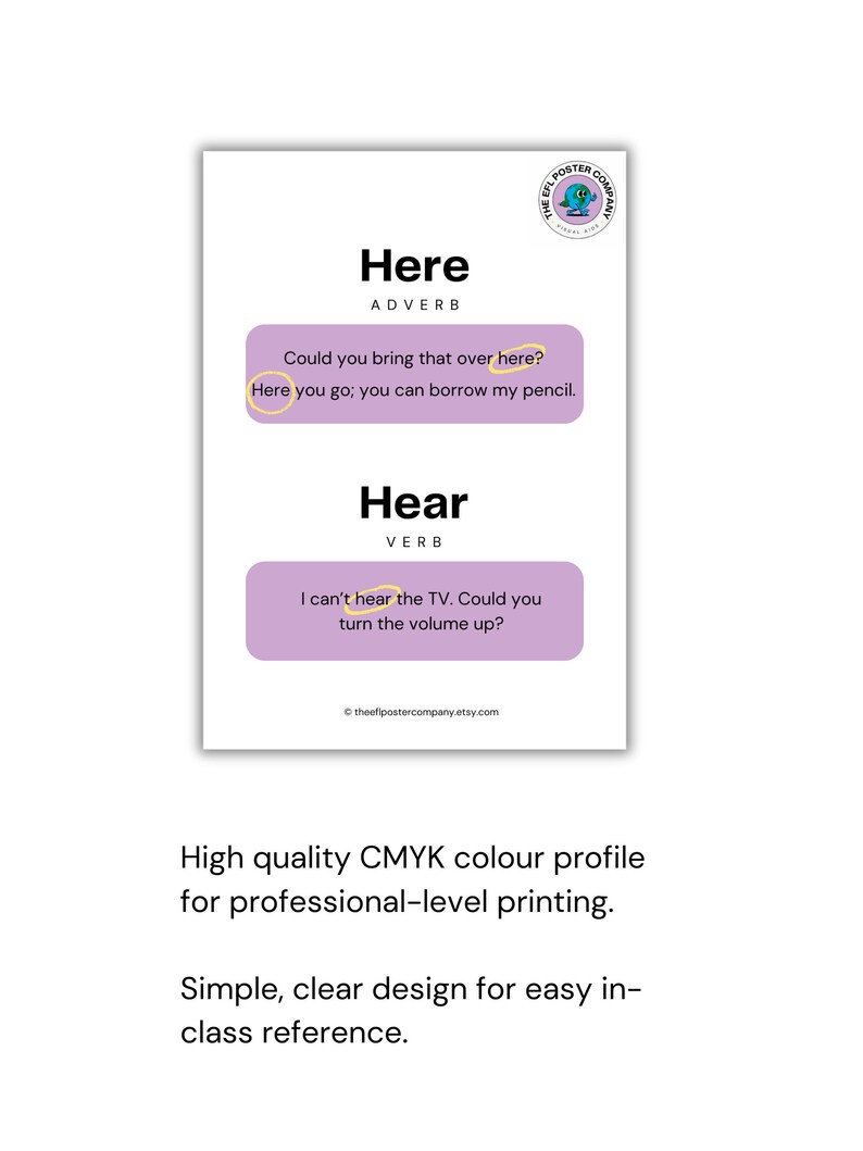 Homophones #5 Poster | ESL | EFL | ESFOL | A2, A3, A4 Sizes Included ...