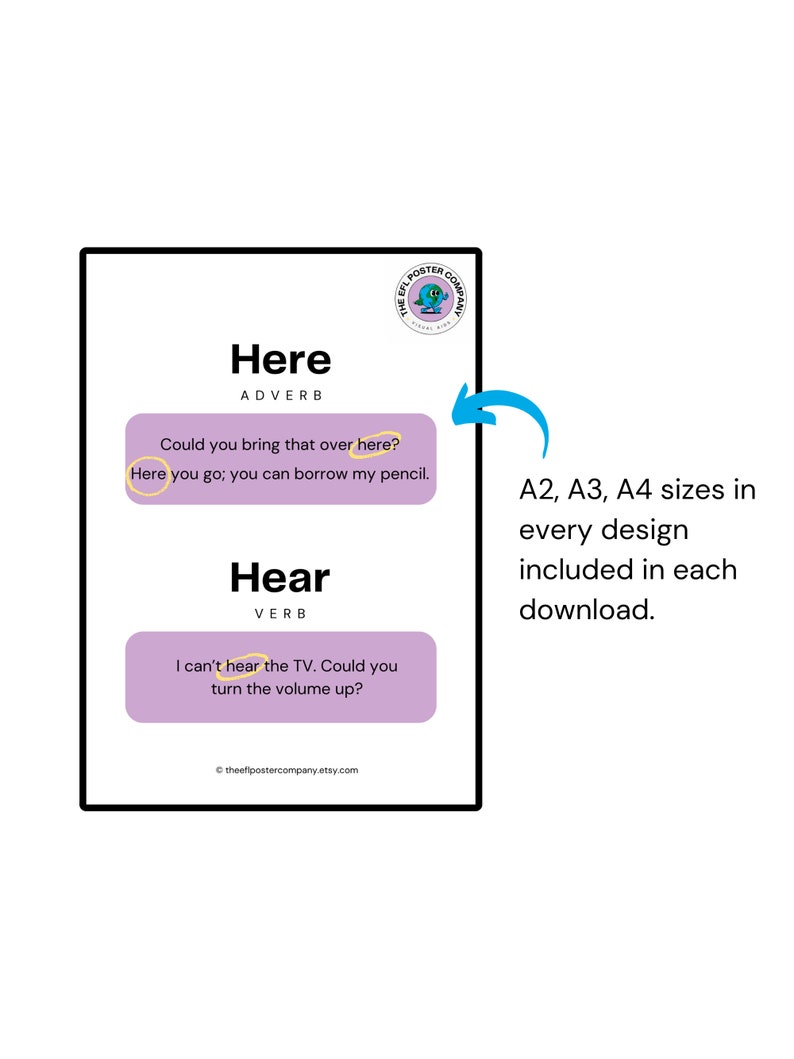 Homophones #5 Poster | ESL | EFL | ESFOL | A2, A3, A4 Sizes Included ...