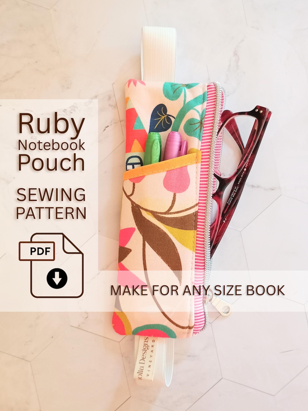 Ruby Notebook Pouch: Elastic Pencil Bookmark Sewing Pattern (PDF and ...