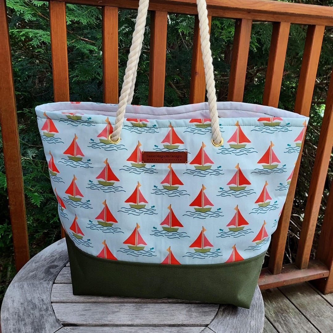 Handmade Sailboats Tote Bag for Women, Gifts for Her, Travel Lake Beach ...