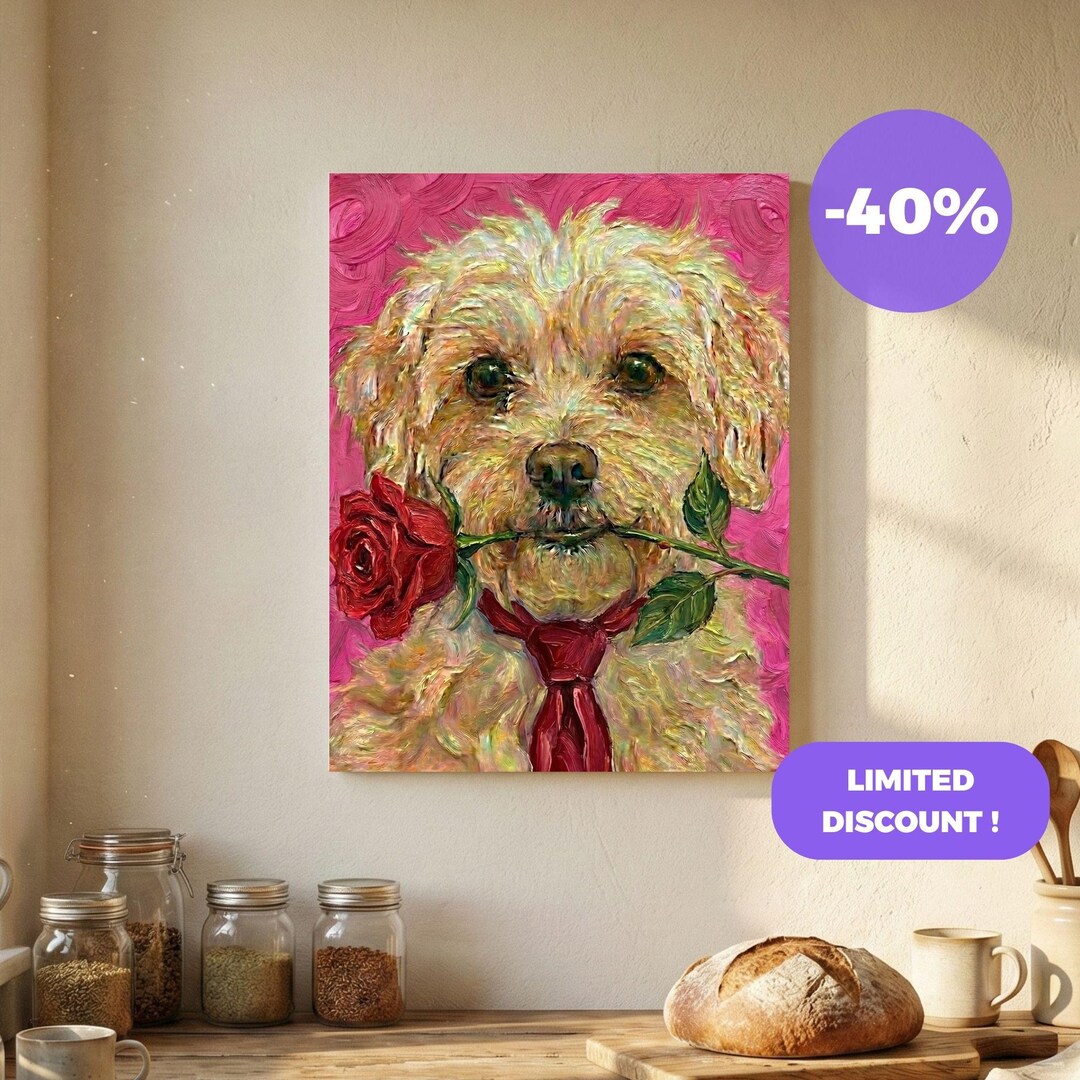 Maltese Dog Print Gift Maltese Puppy Framed Canvas Oil Painting on ...