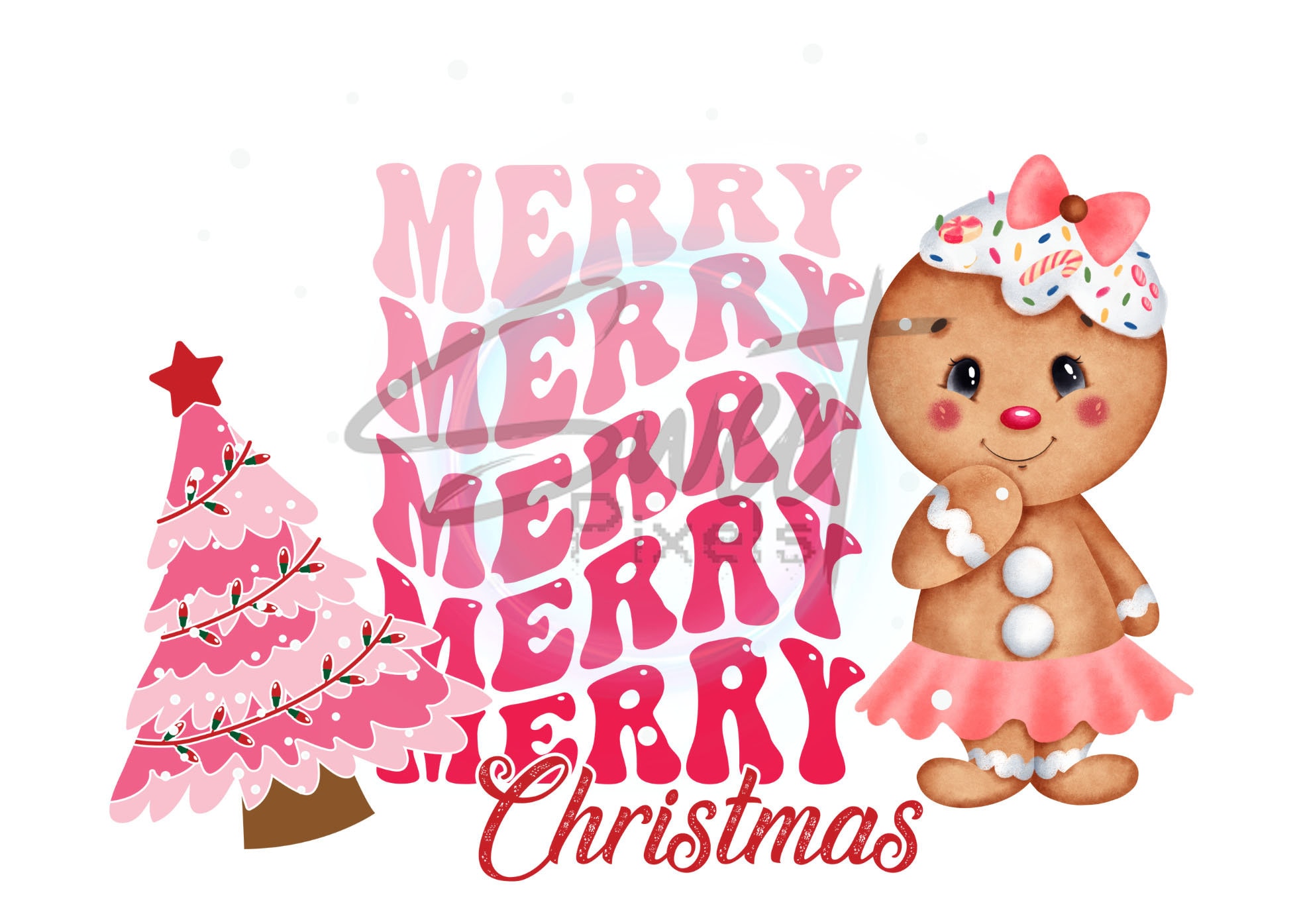 Merry Christmas Cute Pink Gingerbread Girl Christmas Tree PNG Digital ...