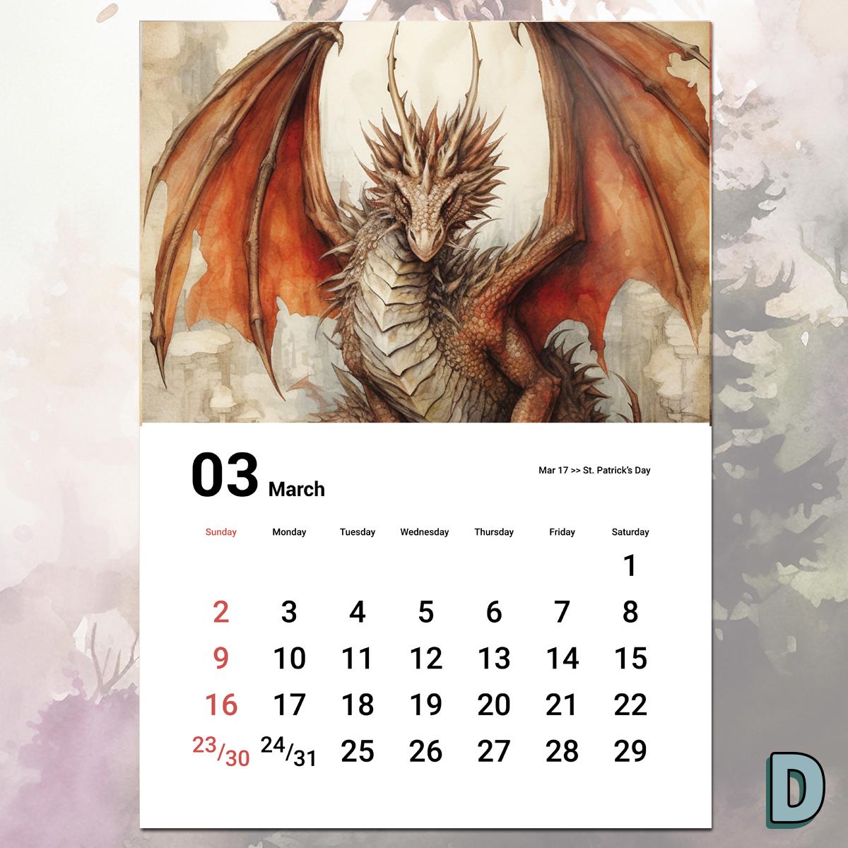 2025 Watercolor Dragons Calendar: Monthly Wall Art, Holiday Dates ...