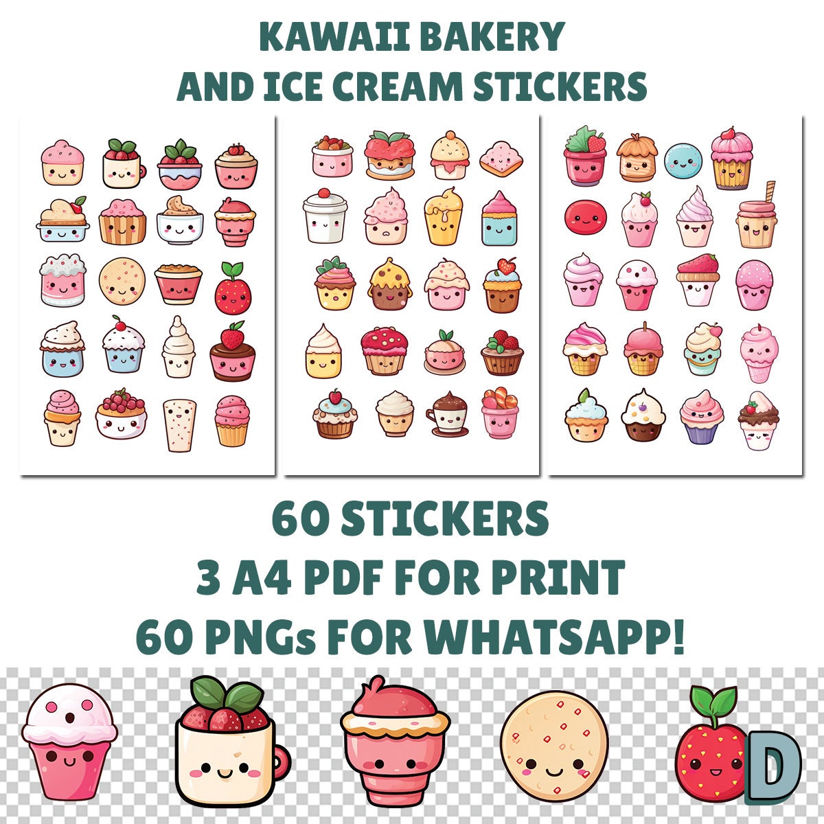 60 Fun Bakery Stickers: Animated & Vibrant, Pack 60 Whatsapp Stickers ...