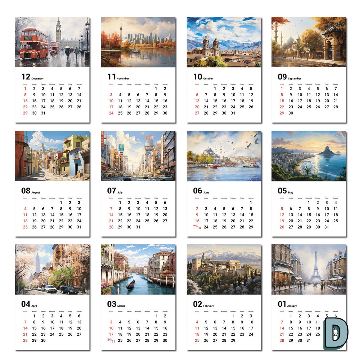 2024 Calendar Bundle: Printable City Botanical & Butterfly - Etsy