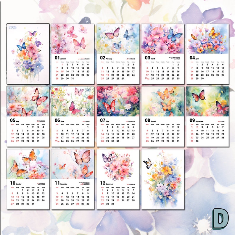 2024 Calendar Bundle: Printable City, Botanical & Butterfly Themes ...